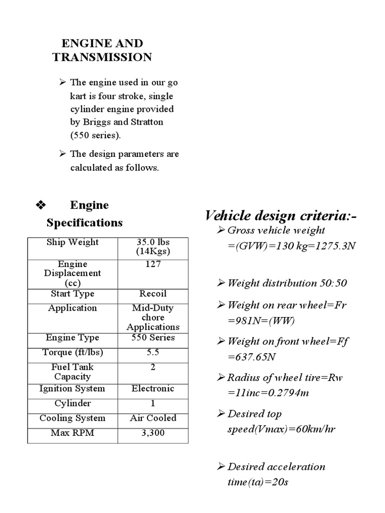 Vehicle Design Criteria:-: Engine and Transmission | PDF