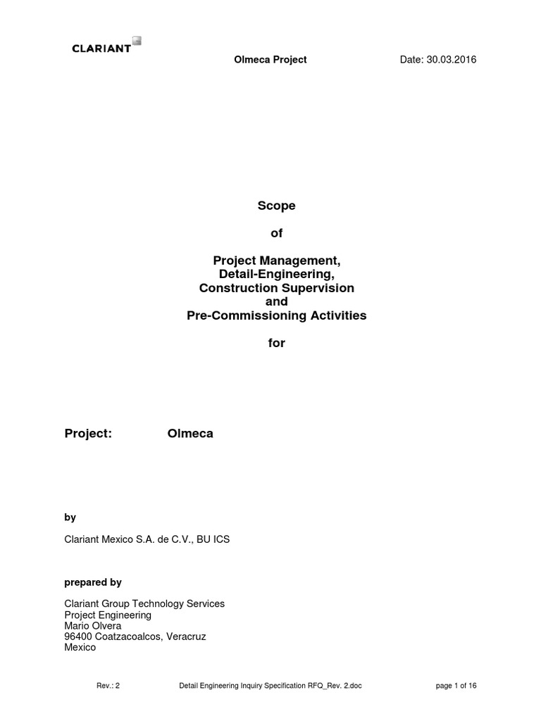 Detail Engineering Inquiry Specification RFQ - Rev. 2 | PDF ...