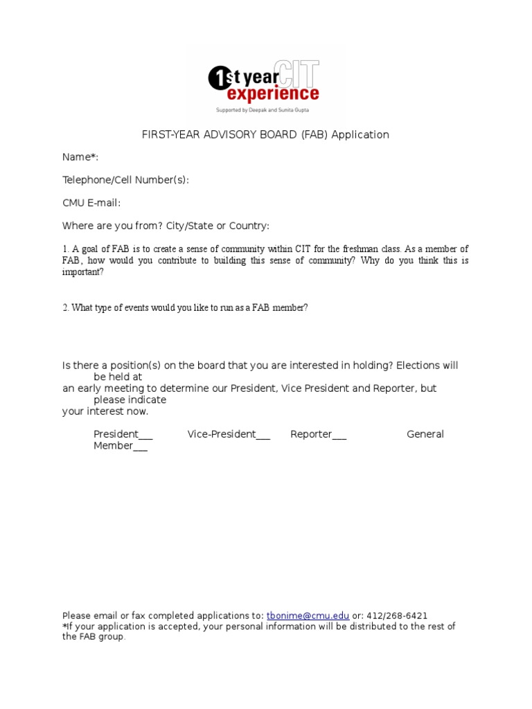 FAB Application for Freshmen | PDF | Career & Growth
