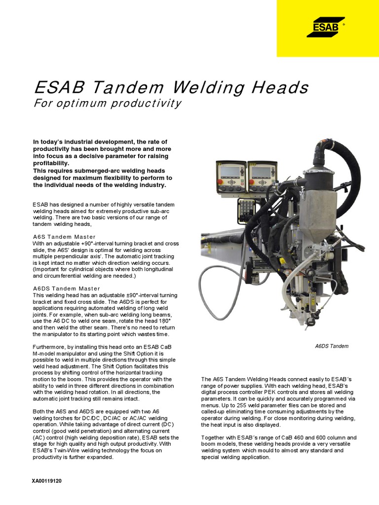 ESAB Tandem Welding Heads PDF | PDF | Welding | Construction