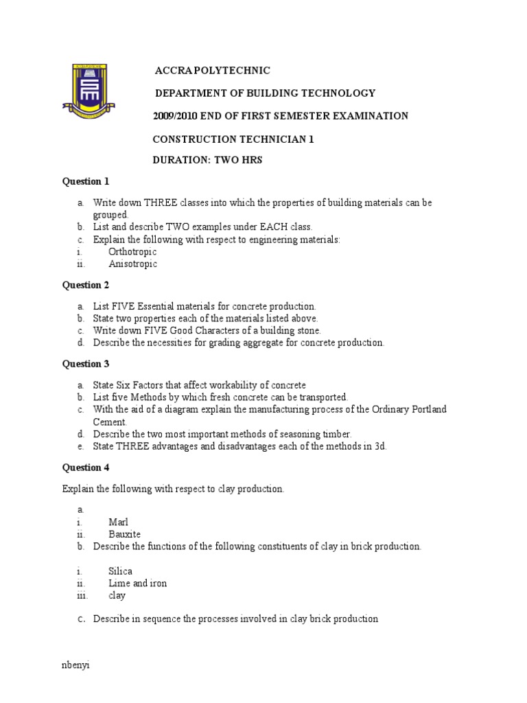 Accra Polytechnic Department of Building Technology 2009/2010 End of ...