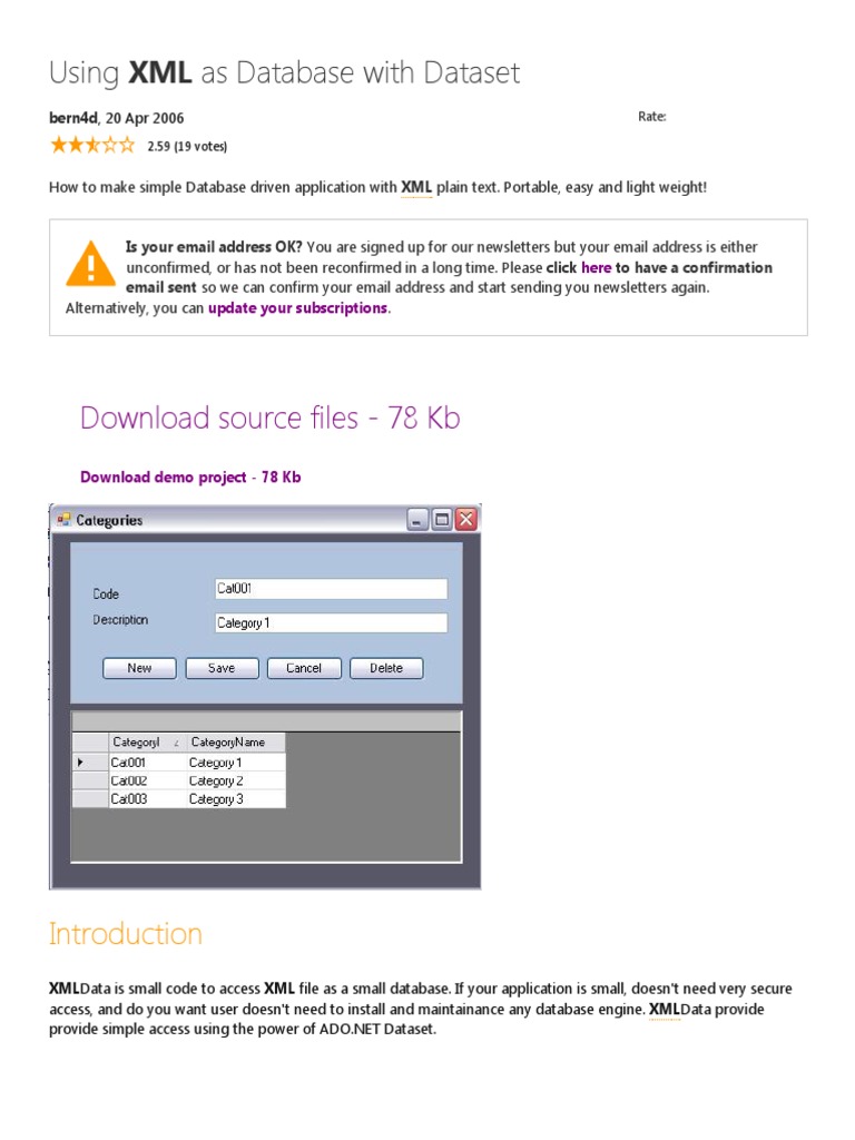 Using Xml As Database With Dataset Codeproject Pdf Xml Databases 2847