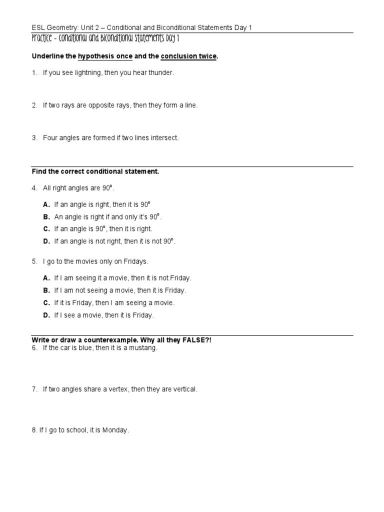 SP Conditional and Biconditional Statements All | PDF | Angle | If And ...