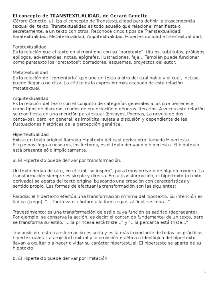 El Concepto de Transtextualidad | PDF | Texto | Escritura