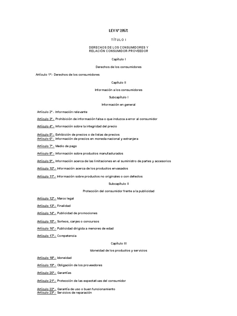 Ley #29571 | PDF | Protección al Consumidor | Los consumidores