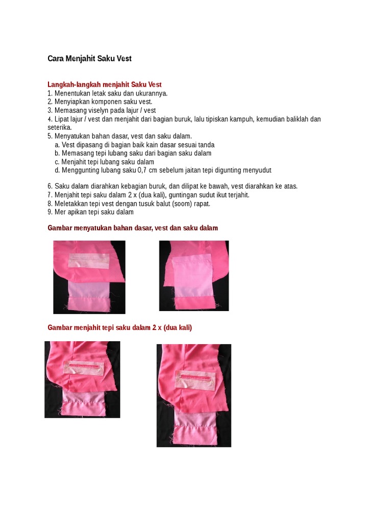 Cara Menjahit Saku Vest | PDF