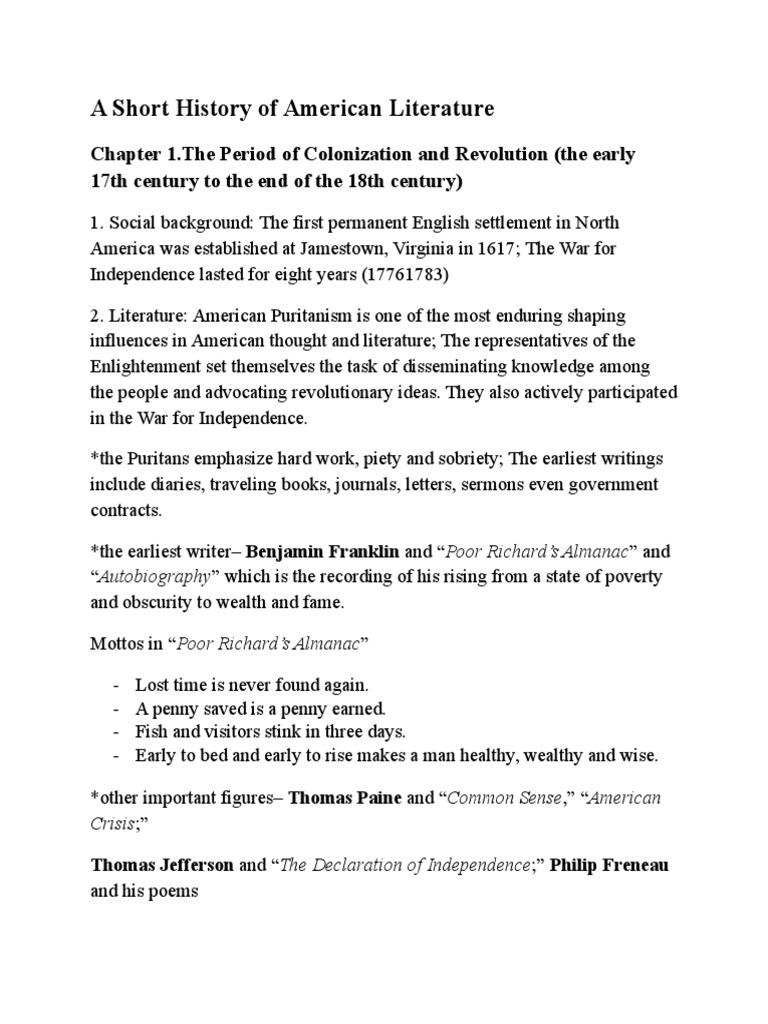 A Short History of American Literature | PDF | American Literature ...