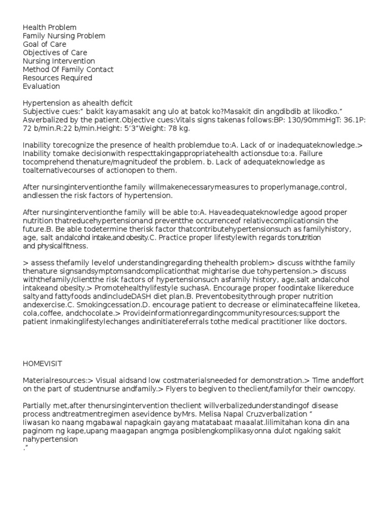 Family Care Plan | PDF | Hygiene | Nursing