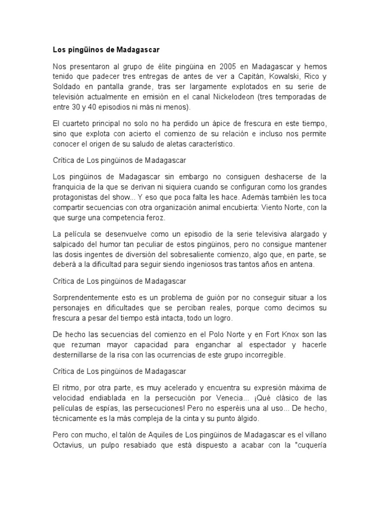 Villano Pulpo en Los Pingüinos de Madagascar | PDF | Ocio ...