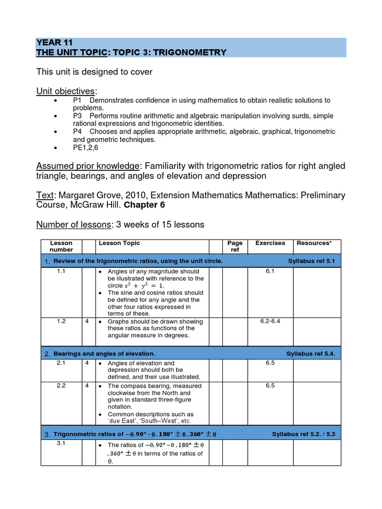 Topic 3 - Trigonometry | PDF | Trigonometric Functions | Sine