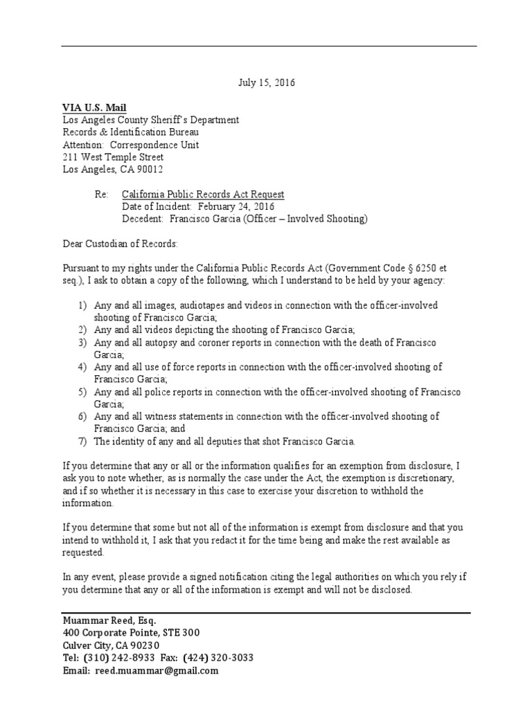 Garcia, F. CPRA Letter 7-15-2016 | PDF