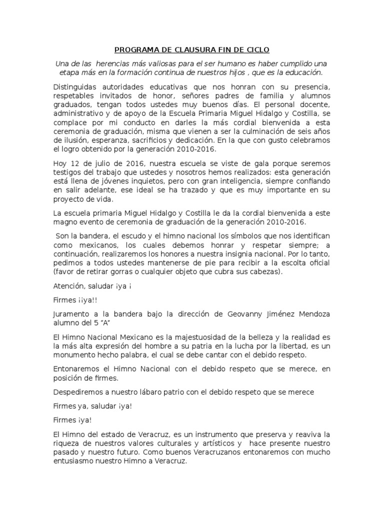 Programa de Clausura Fin de Ciclo | PDF | Educación avanzada