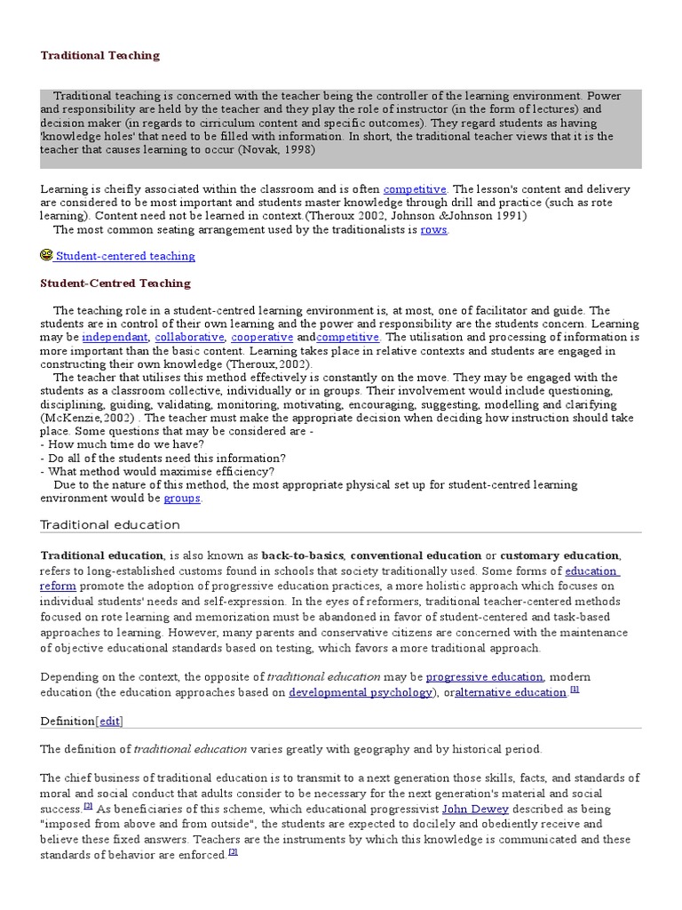 Traditional vs. Non Traditionalteaching | PDF | Teaching | Epistemology