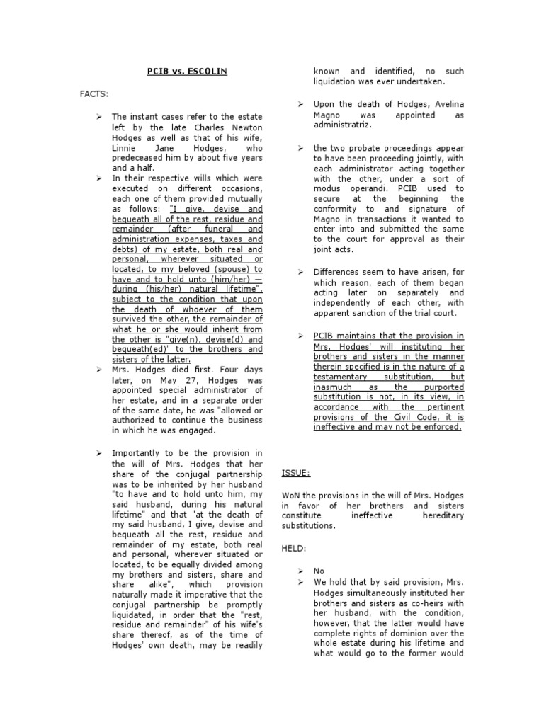 PCIB Vs Escolin | PDF | Will And Testament | Legal Documents