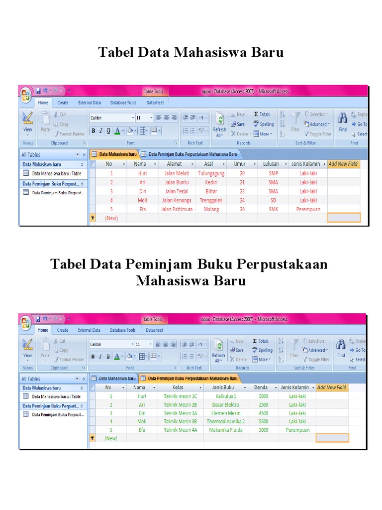 Tabel Data Mahasiswa Baru | PDF
