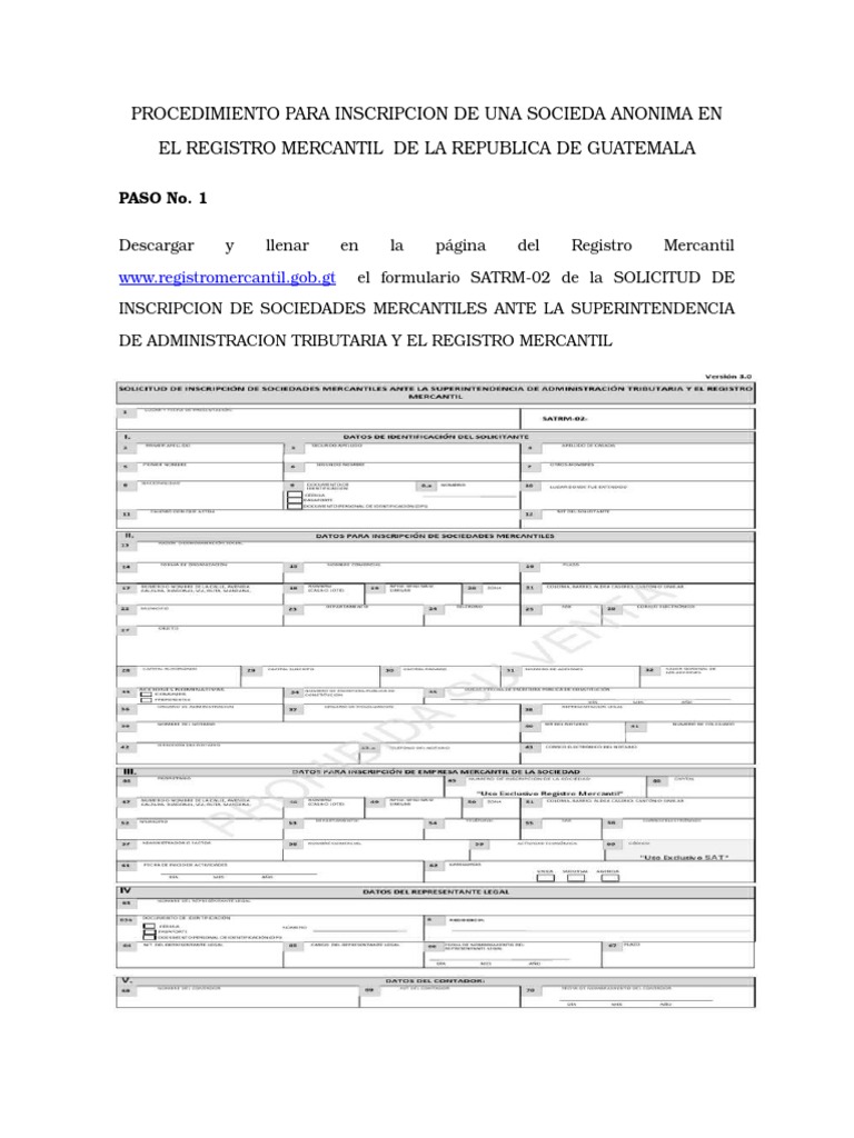 Procedimiento para Inscripcion de Una Socieda Anonima en El Registro Mercantil de La Republica ...