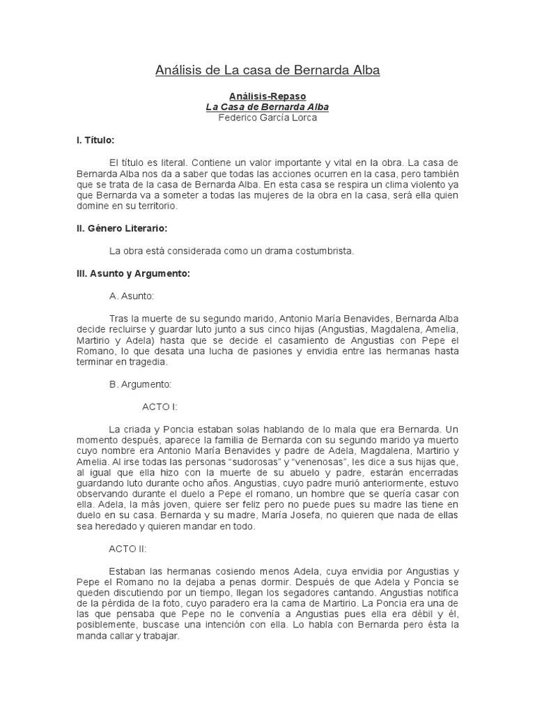 Análisis de La Casa de Bernarda Alba | PDF