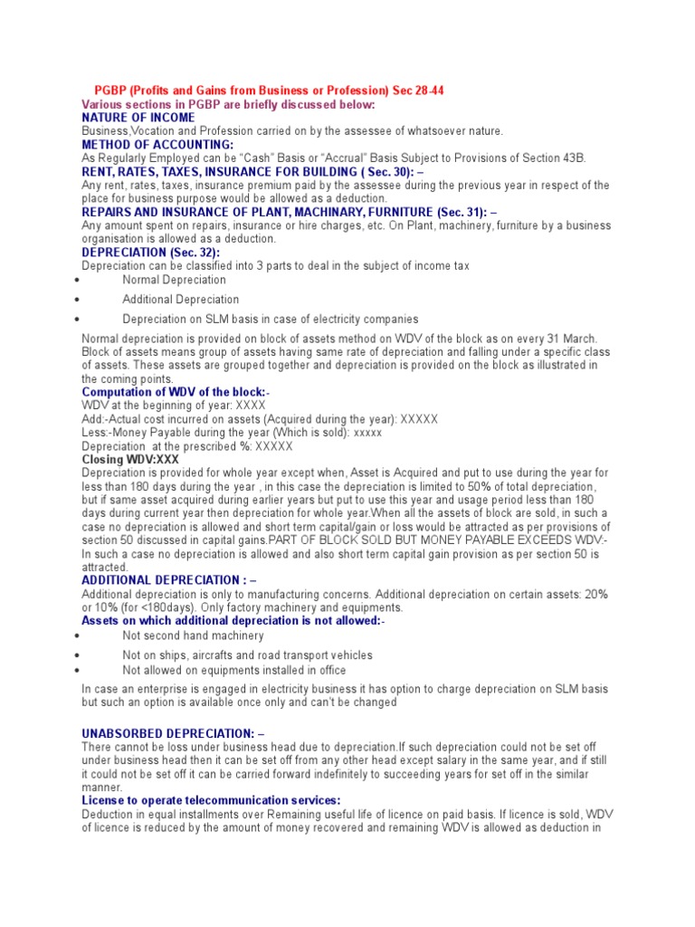 Various Sections in PGBP Are Briefly Discussed Below:: PGBP (Profits ...