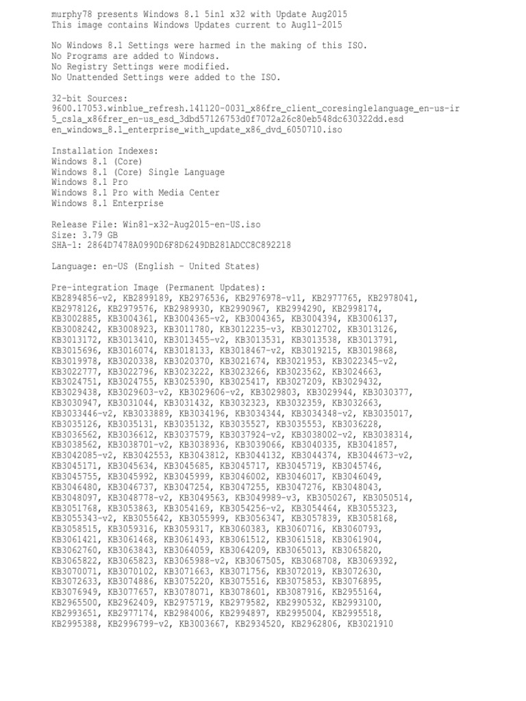 README 8.1 5in1 x32 Aug2015 | PDF | Booting | Windows 8.1