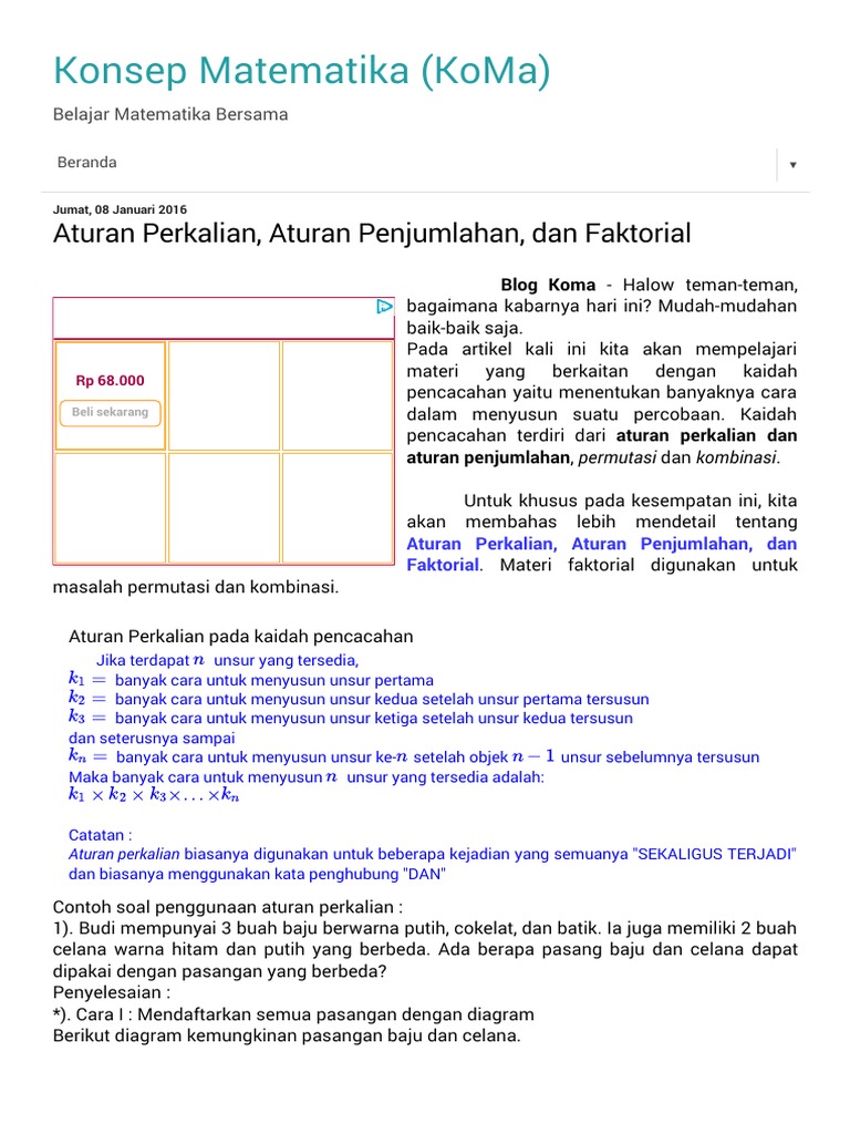 Konsep Matematika (KoMa) : Aturan Perkalian, Aturan Penjumlahan, Dan ...