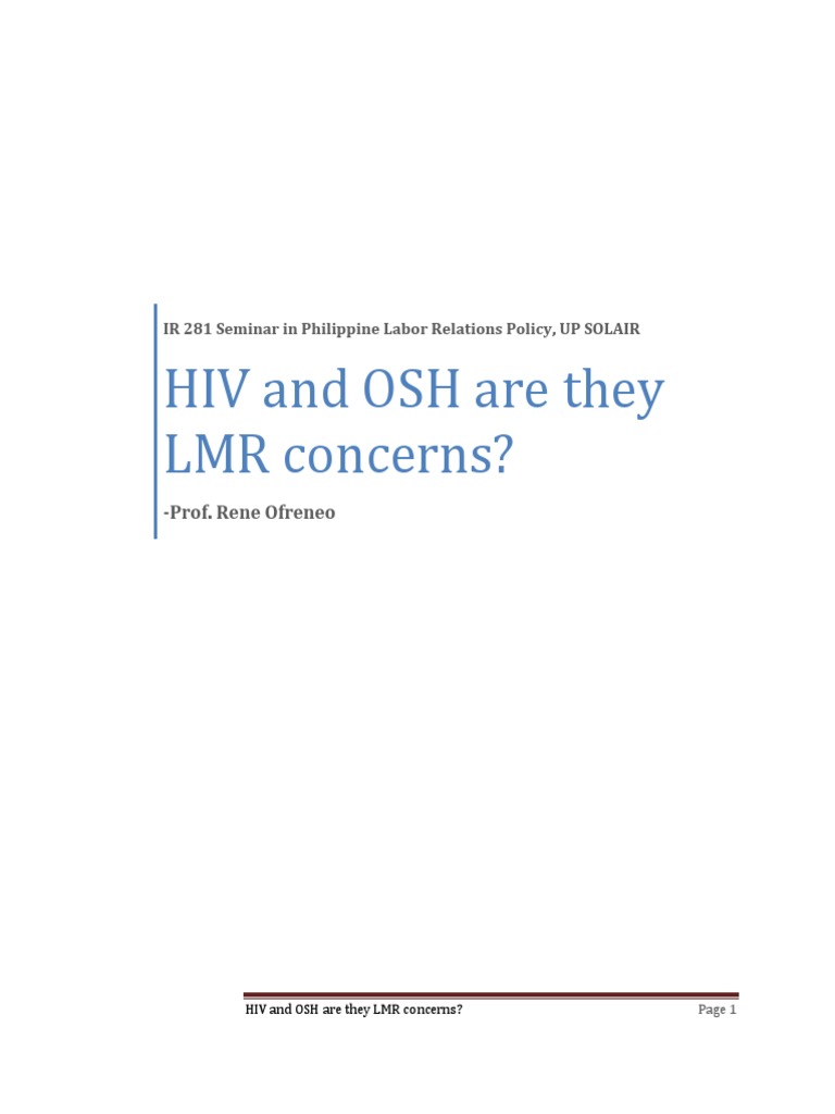 HIV and OSH | PDF | Hiv/Aids | Occupational Safety And Health