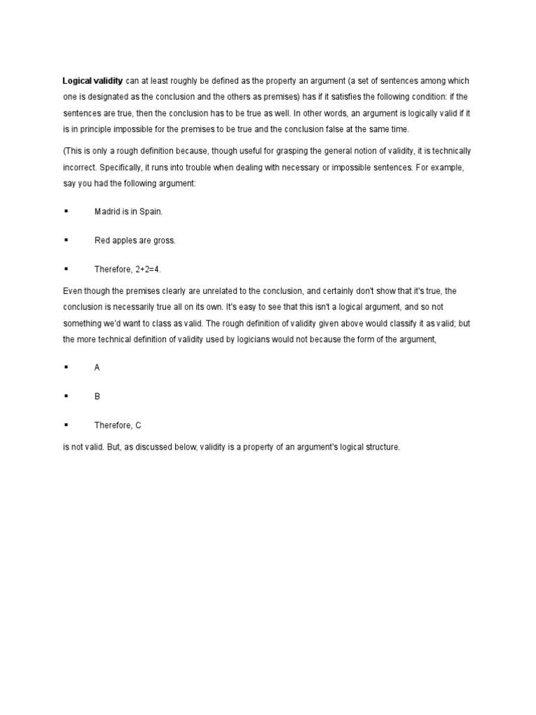 Logical Validity Can at Least Roughly Be Defined As The Property An ...
