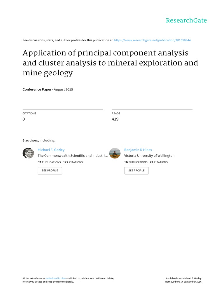 Gazley Et Al. (2015) - Application of Principal Component Analysis and Cluster Analysis To ...