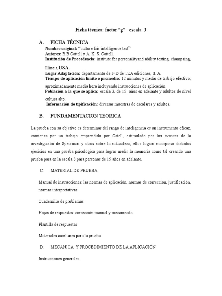 Ficha Tecnica Factor G | PDF | Adultos | Ciencia cognitiva