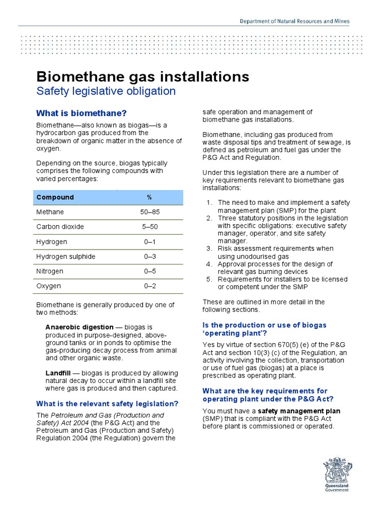 Biogas Info Sheet | PDF | Biogas | Chemistry