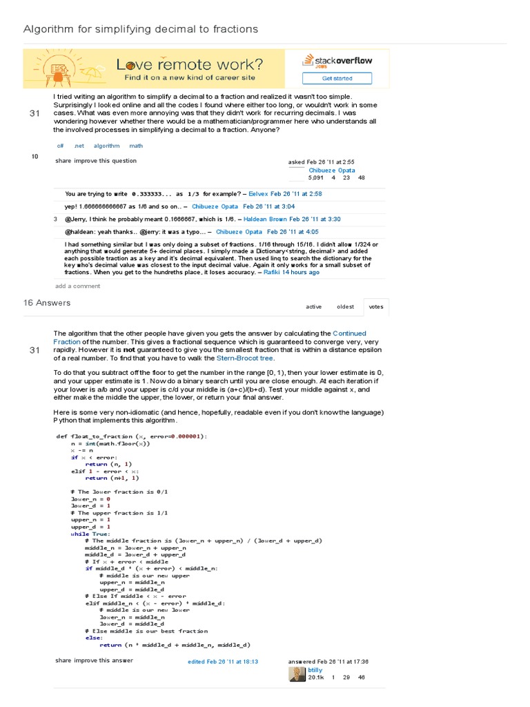 C# - Algorithm For Simplifying Decimal To Fractions - Stack Overflow | PDF | Decimal | Fraction ...