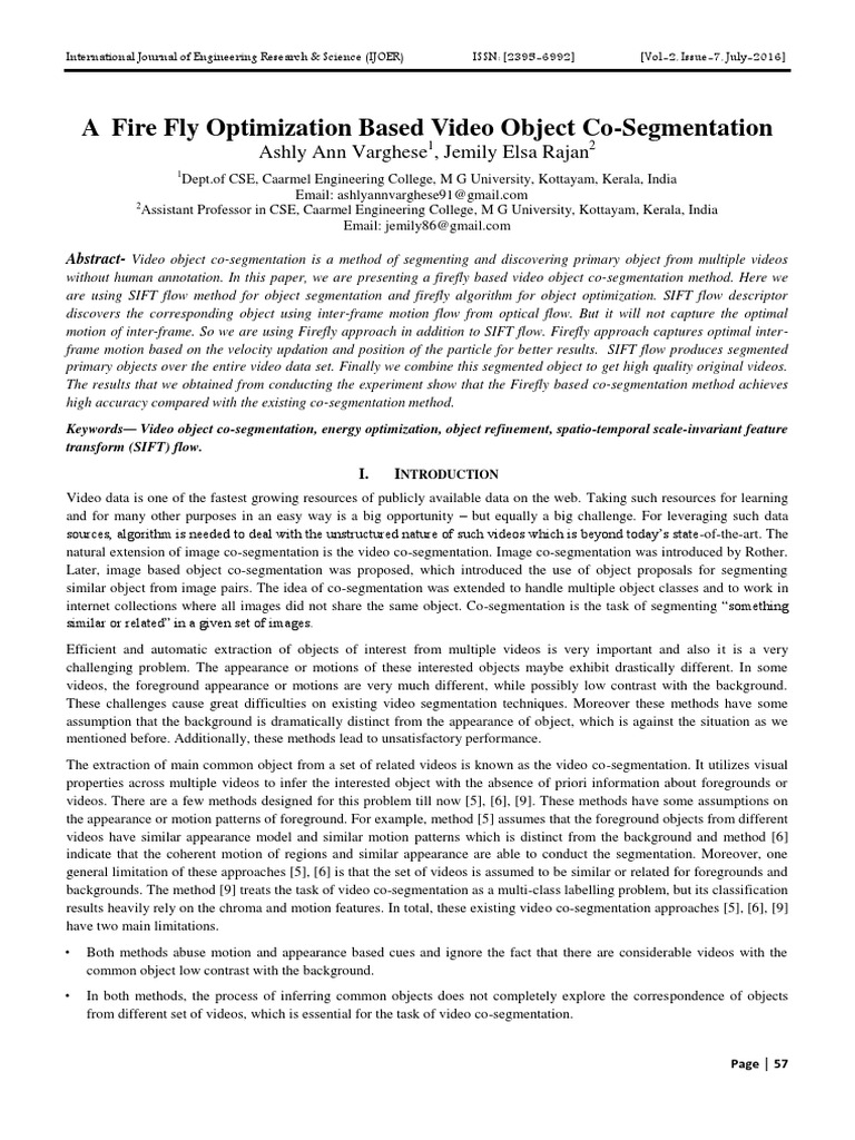 Engineering Journal A Fire Fly Optimization Based Video Object Co Segmentation Pdf Image