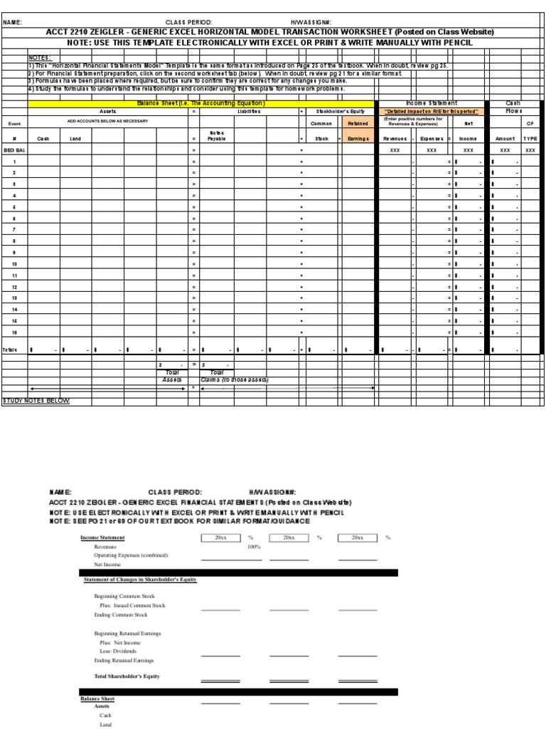 Excel Horizontal Financial Model Template | PDF | Retained Earnings ...