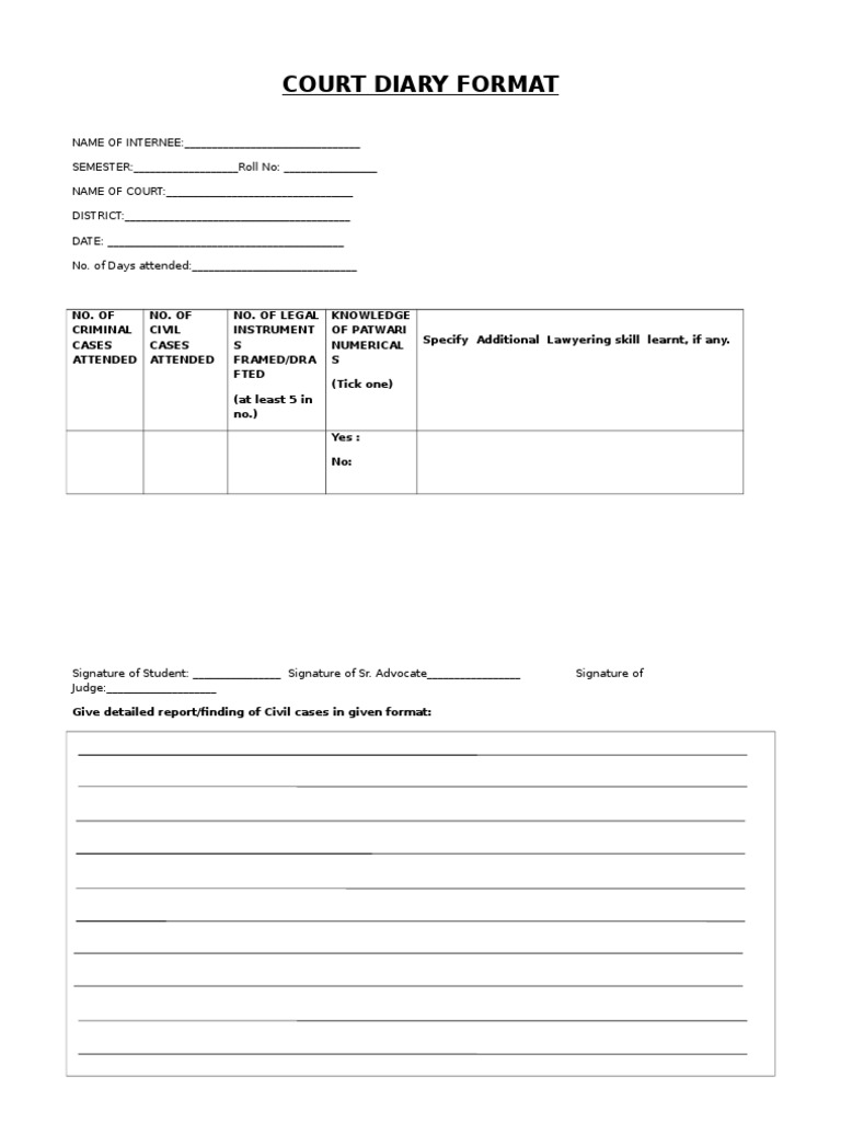 Court Diary Format for Law Students | PDF