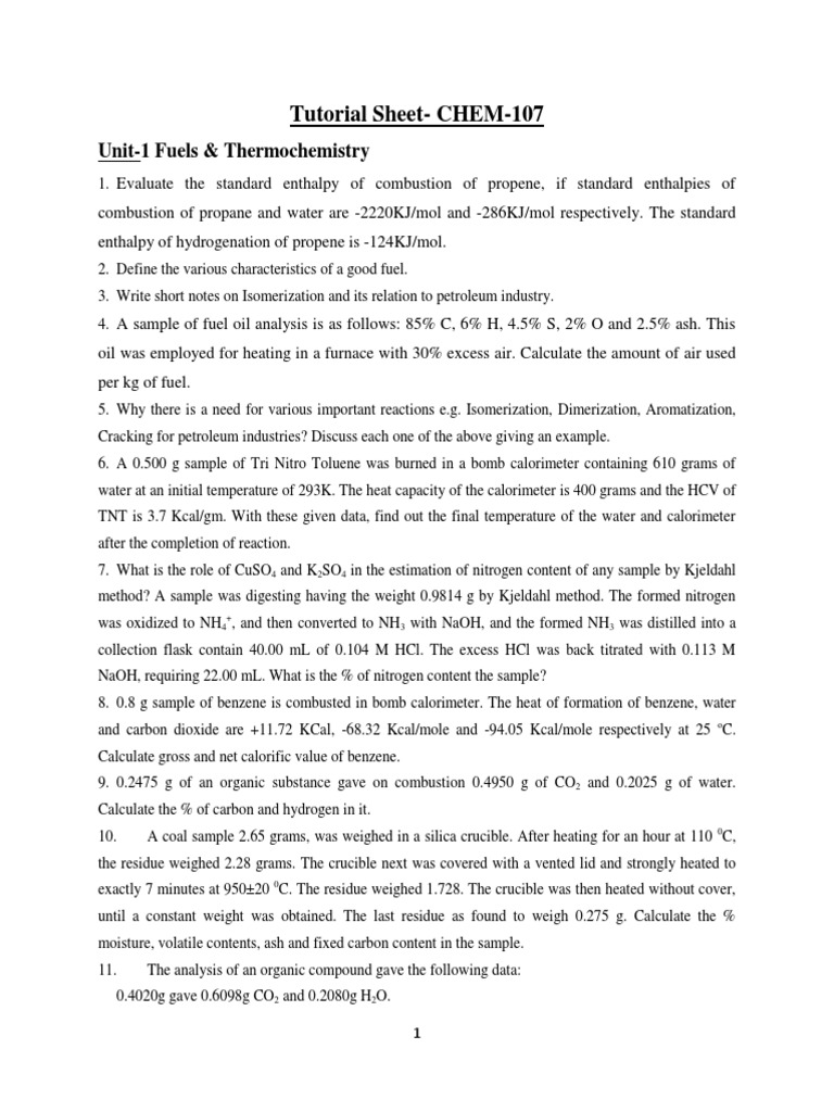 CHEM-107 Tutorial Sheets | PDF