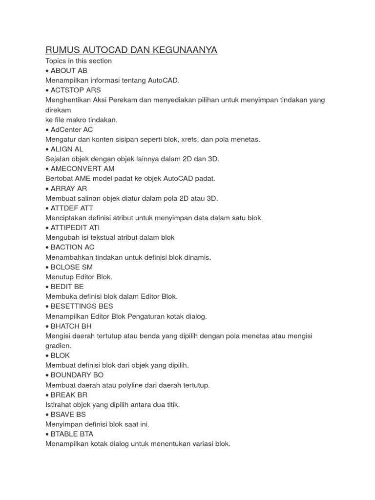 Rumus Dasar AutoCAD dan Fungsinya | PDF | Metode & Bahan Ajar | Komputer