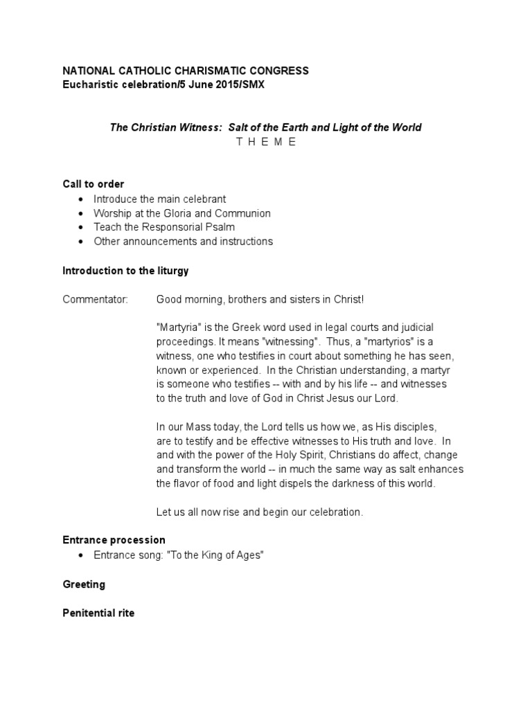 Sample Mass Script - NCCC Liturgy | Mass (Liturgy) | Eucharist