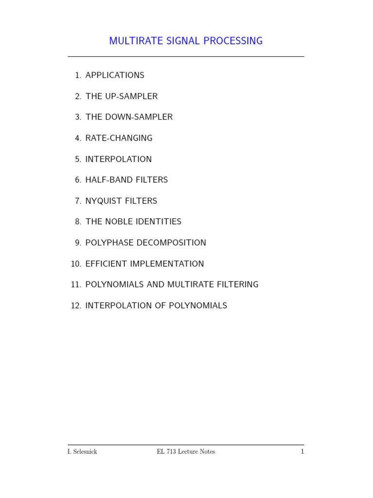 Multirate Signal Processing: I. Selesnick EL 713 Lecture Notes | PDF ...