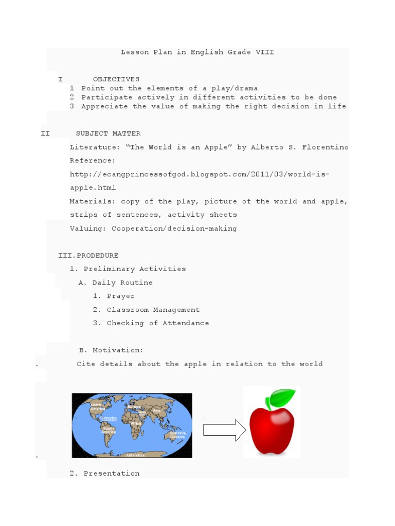Lesson Plan in English Grade VIII | PDF | Lesson Plan | Plot (Narrative)