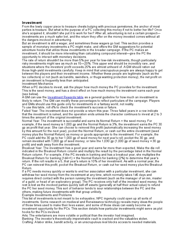 Investment Rewards Table | PDF | Investing | Money