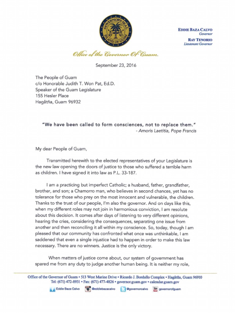 2016.09.23-Gov Calvo To The People of Guam | PDF