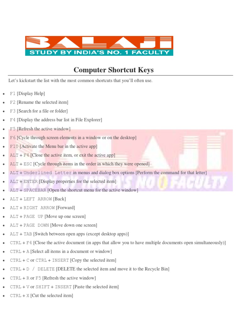 Powered By: Computer Shortcut Keys | PDF | Computer Keyboard | Human–Computer Interaction