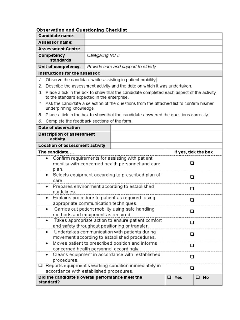 Observation and Oral Questioning | Patient | Caregiver
