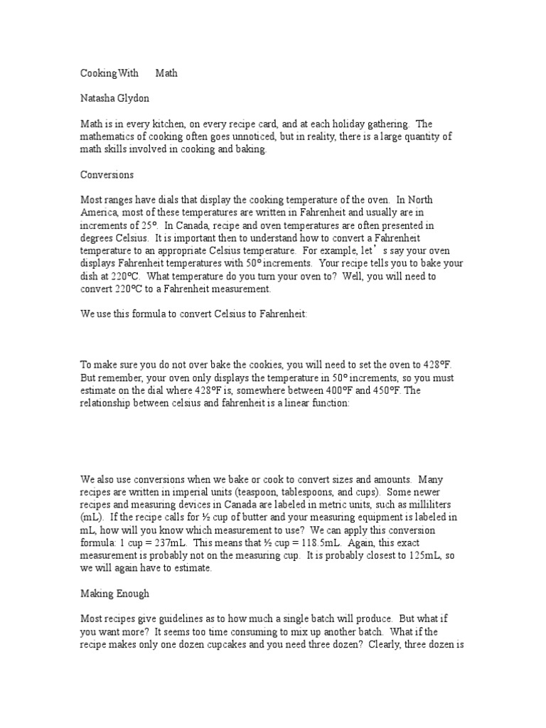 Cooking With Math | Download Free PDF | Teaspoon | Fahrenheit