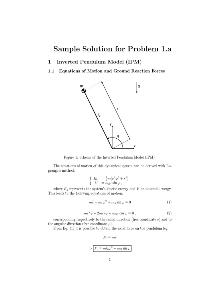 Inverted Pendulum Dynamics Analysis | PDF | Walking | Equations Of Motion