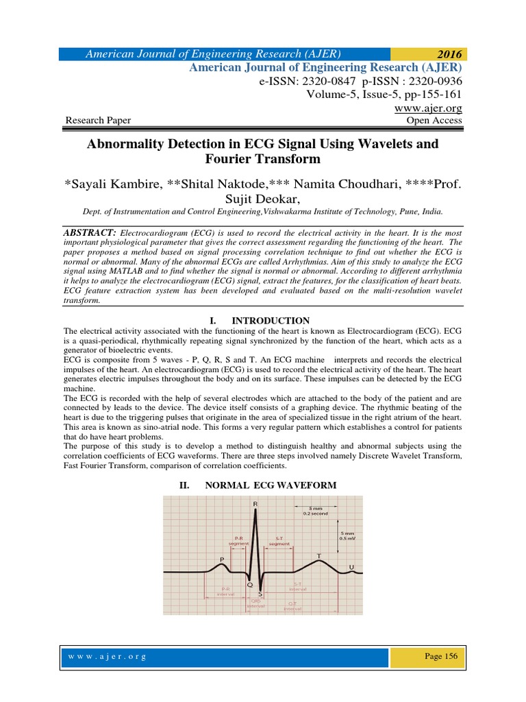 Abnormality Detection in ECG Signal Using Wavelets and Fourier ...