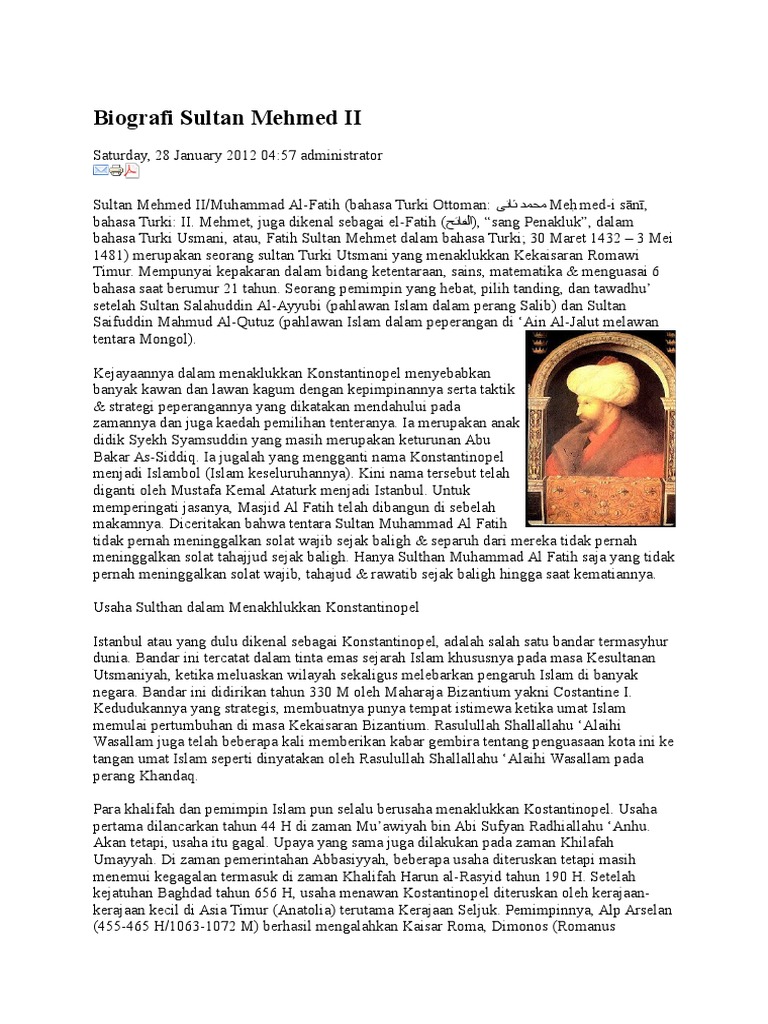 Biografi Sultan Mehmed II, Penakluk Konstantinopel | PDF | Sejarah ...