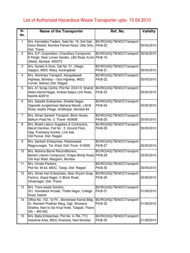 Authorized Hazardous Waste Transporters | PDF | Business