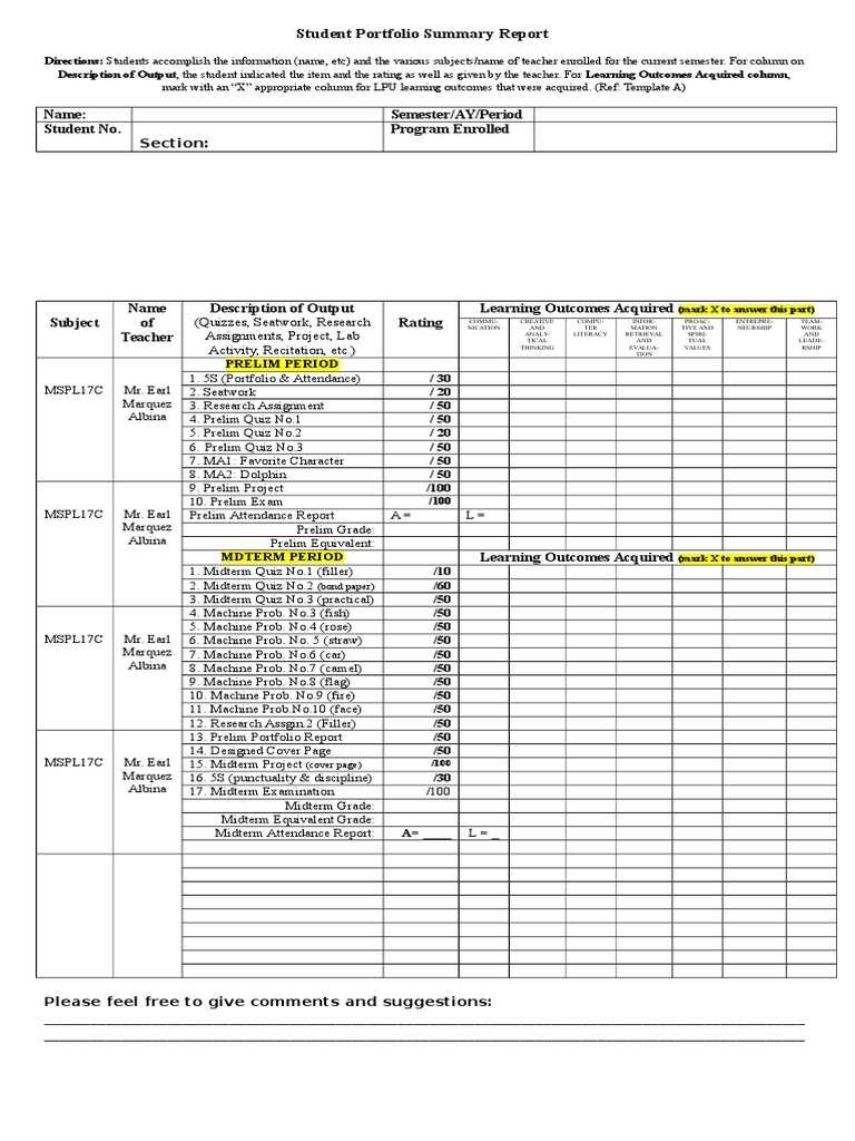 Midterm Student Portfolio Report - MSPL17C | PDF