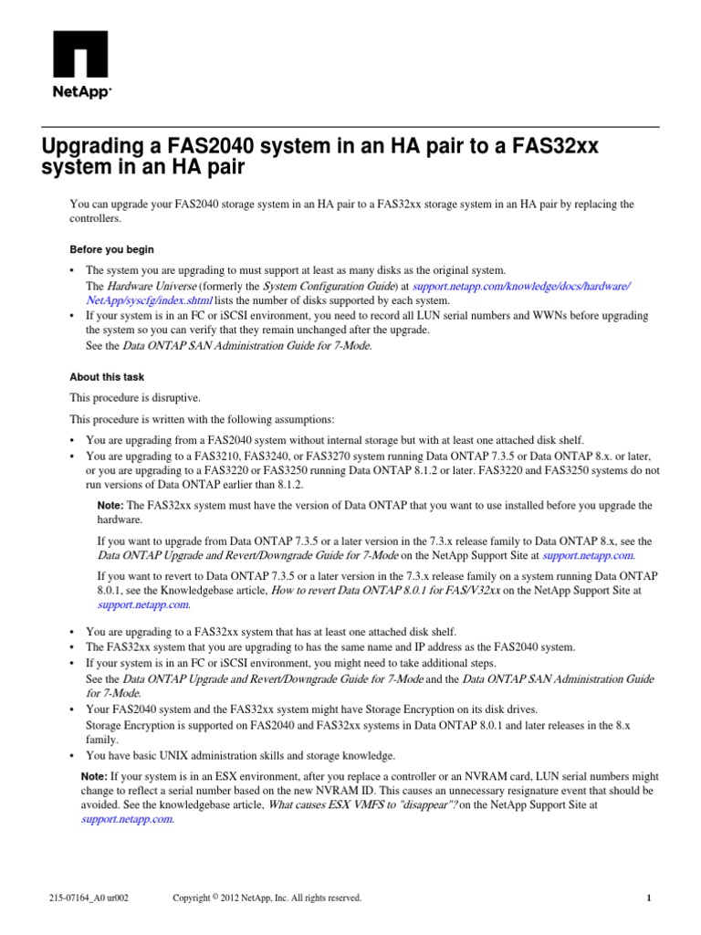 Upgrading A FAS2040 System in An HA Pair To A | PDF | Booting | Disk ...