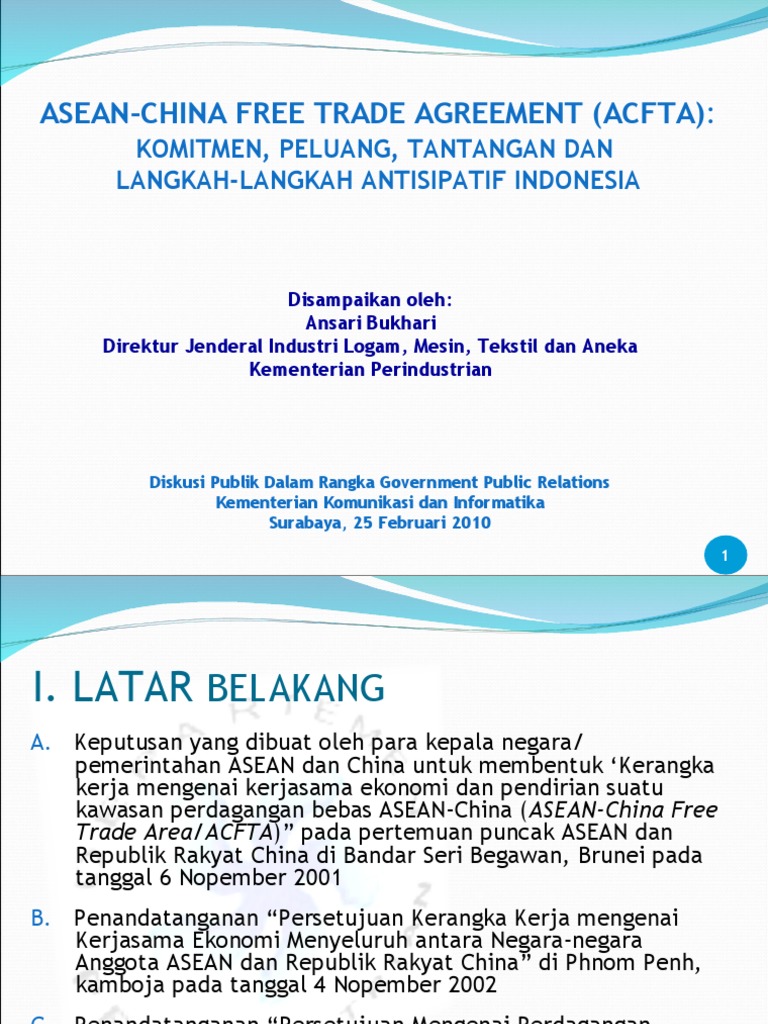 Presentasi Dirjen ILMTA For ACFTA | PDF